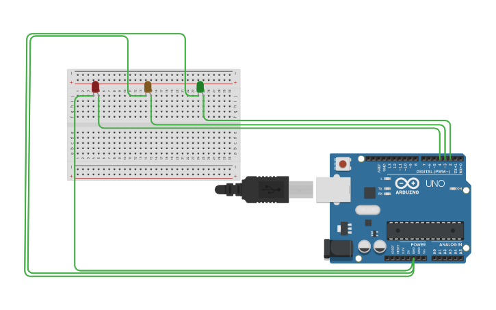 Circuit design Traffic Signal - Tinkercad