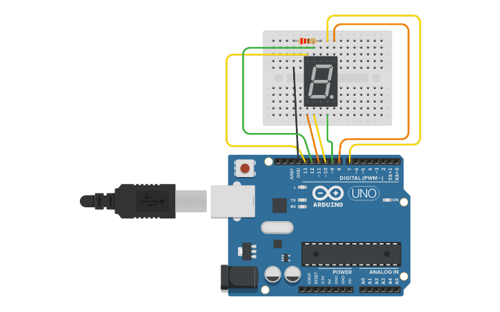 Circuit design Ejercicio Display 7 Segmentos - Tinkercad