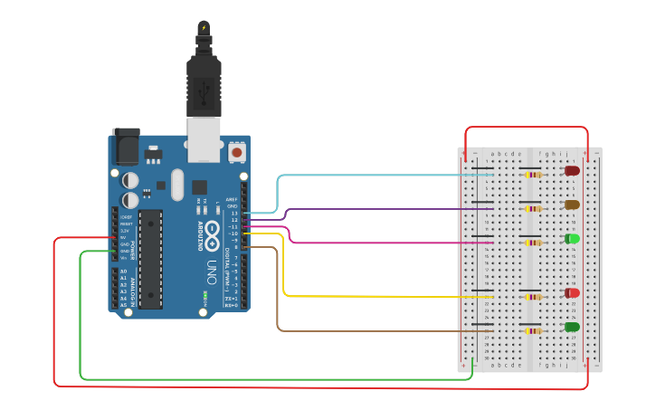 Circuit design semaforo com pedestre - Tinkercad