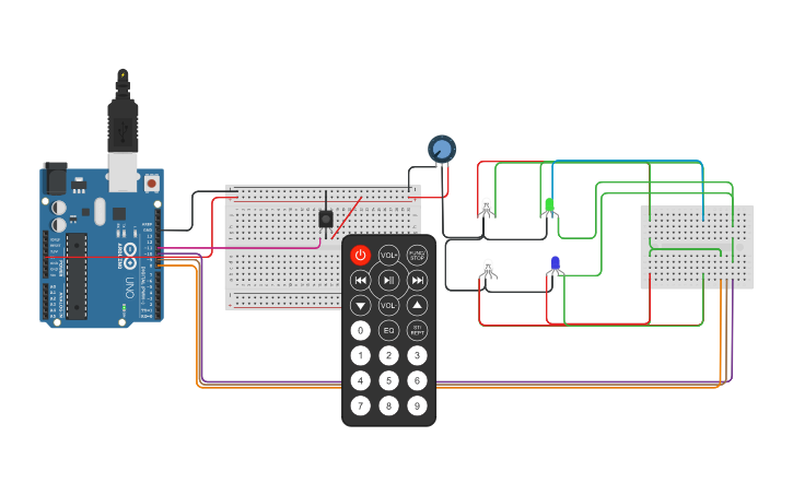 Circuit design IR ctrl DISCO light - Tinkercad