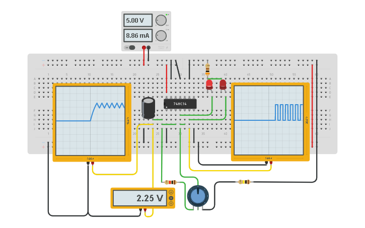 Circuit design 74HC14 - Tinkercad