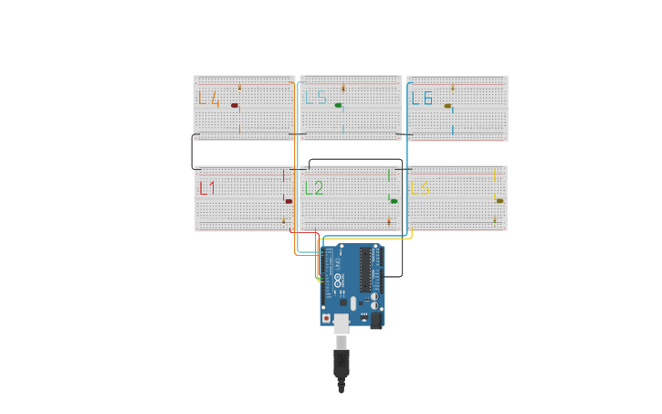 Circuit design Sei led connessi lampeggianti | Tinkercad