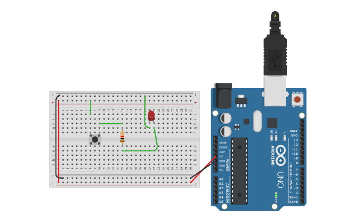 Circuit design led con un pulsador NA - Tinkercad