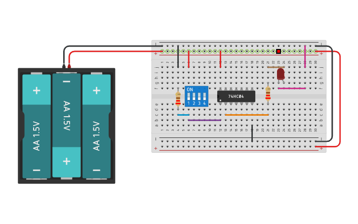 Circuit design Compuerta lógica NOT - Tinkercad