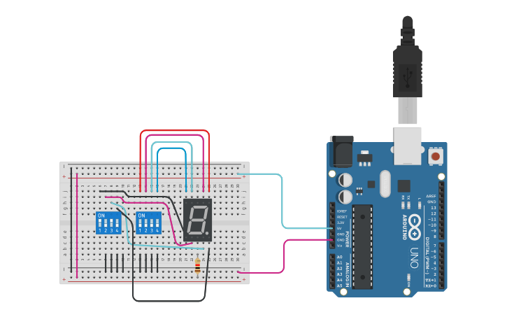 Circuit design DISPLAY DE 7 SEGMENTOS | Tinkercad