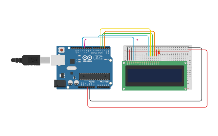 Circuit design LCD 16X2 Circuit and commands | Tinkercad