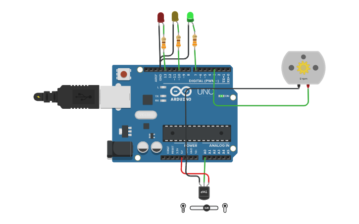 Circuit design Heat Sensor - Tinkercad