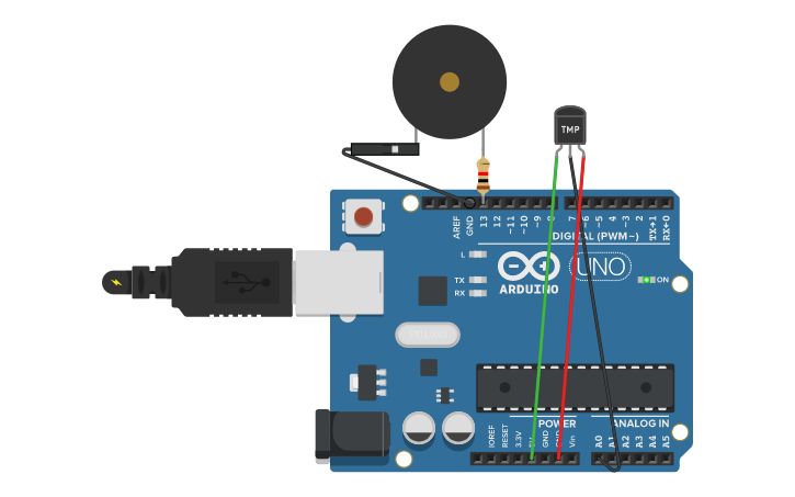 Circuit design temp sensor - Tinkercad