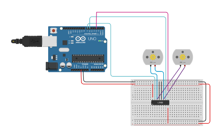 Circuit design Roatating clockwise and anticlockwise - Tinkercad