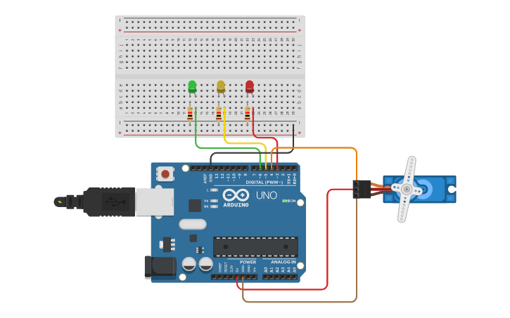 Circuit design Semaforo con servo - Tinkercad