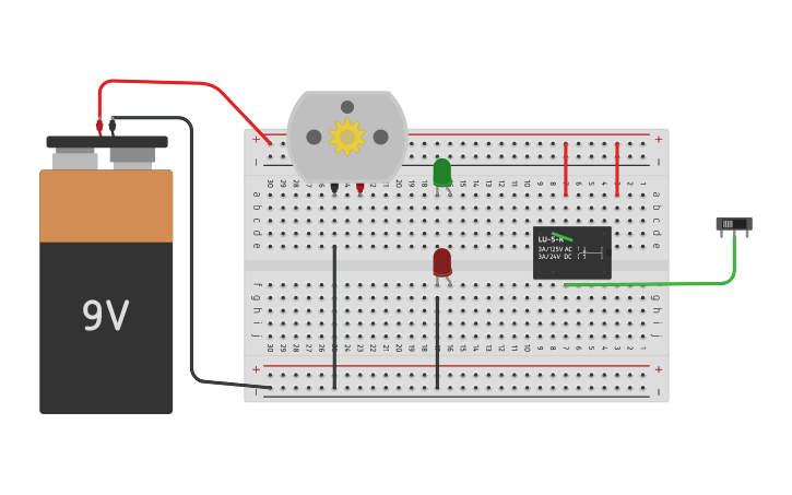 Circuit design Relé y motor cc - Tinkercad