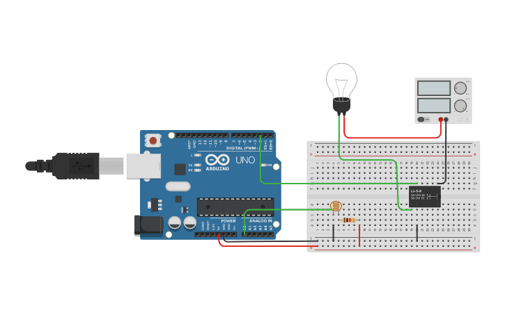 Circuit design Arduino Light Intensity Lamp - Relay - Tinkercad