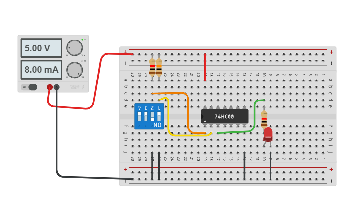 Circuit design Compuerta Nand - Tinkercad