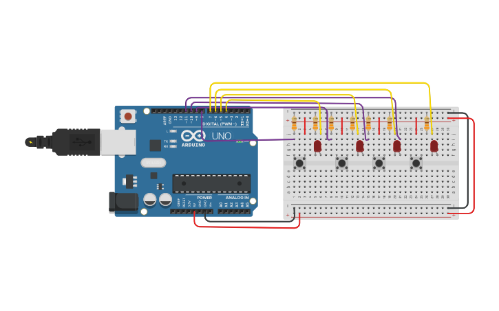 Circuit design piano LED - Tinkercad