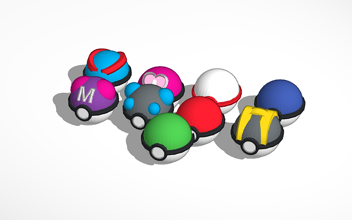 3D design (Pokemon) Pokeballs - Tinkercad