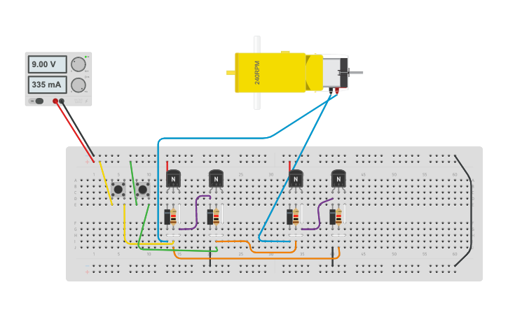 Circuit design Puente H con transistores - Tinkercad