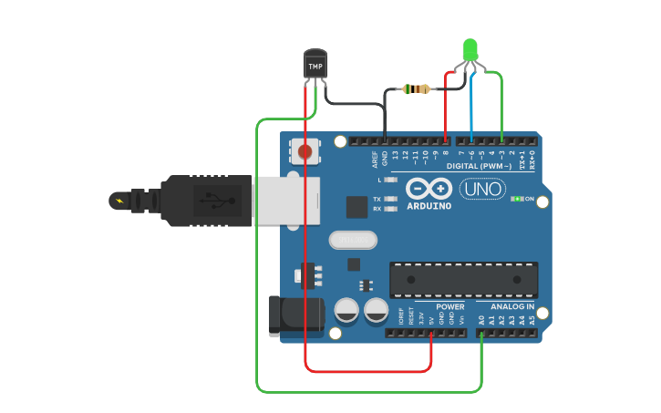 Circuit design RGB AND TEMPERATURE SENSOR - Tinkercad