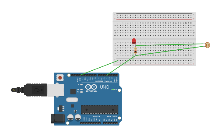 Circuit design LDR SENSOR AND DISPLAY ON LCD - Tinkercad