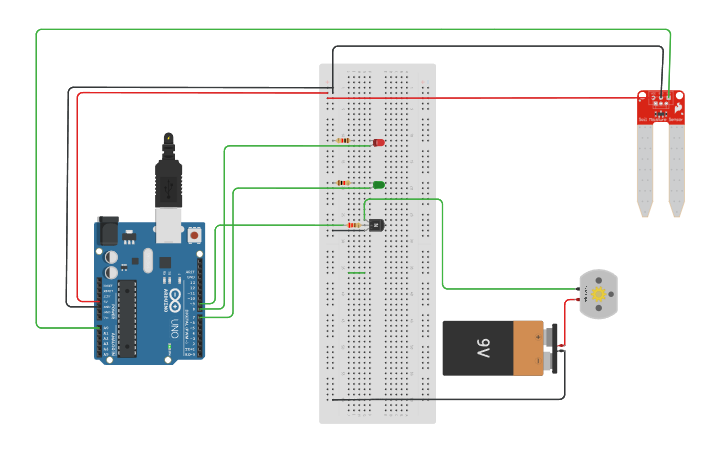 Circuit design soil moisture management system - Tinkercad