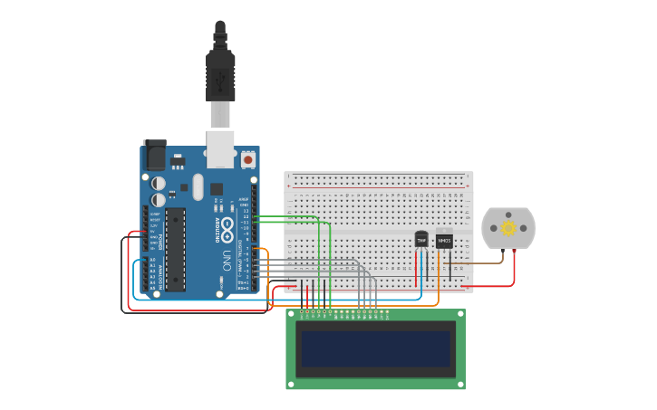 Circuit design LCD + TMP + DC - Tinkercad