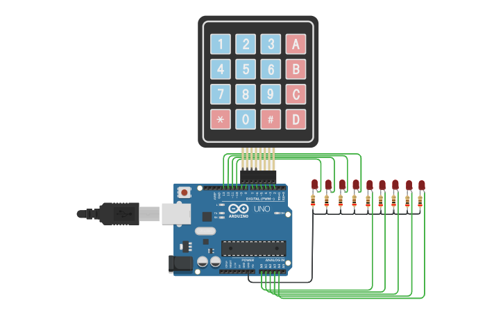 Circuit design Matrix Keyboard - Tinkercad
