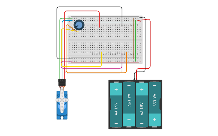 Circuit design Copy of servo con pila y potenciometro | Tinkercad Circuit design Copy of servo con pila y potenciometro | Tinkercad