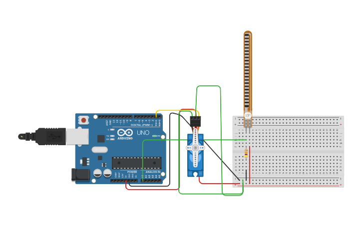 Circuit design Servito y sensor flex - Tinkercad