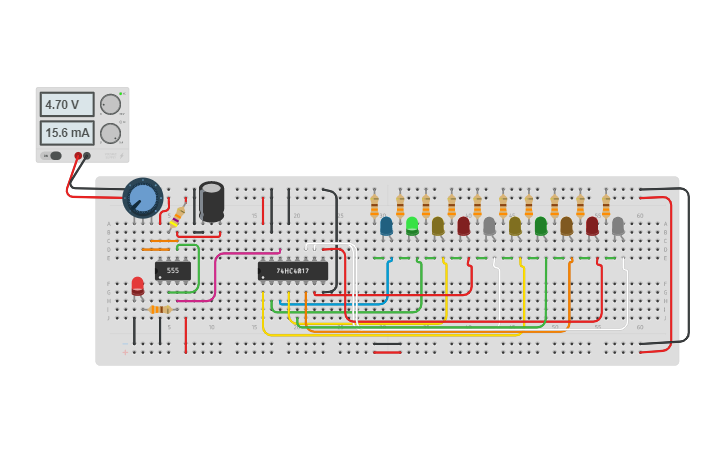 Circuit design LED chaser - Tinkercad