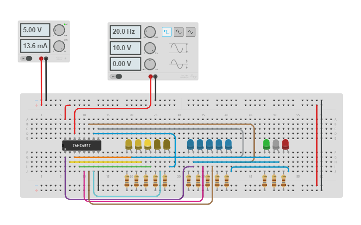 Circuit design Supercar con CD4017 - Tinkercad