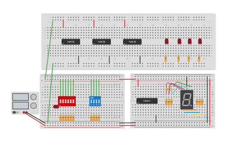 Circuit design decodificador e codificador BCD | Tinkercad Circuit design decodificador e codificador BCD | Tinkercad