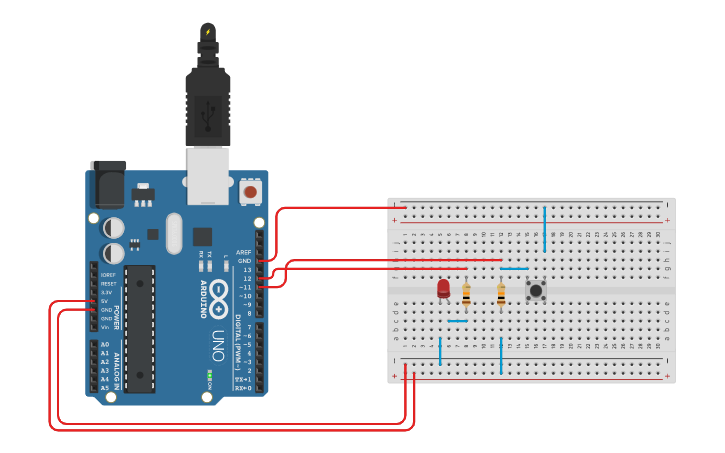 Circuit design Led with button - Tinkercad