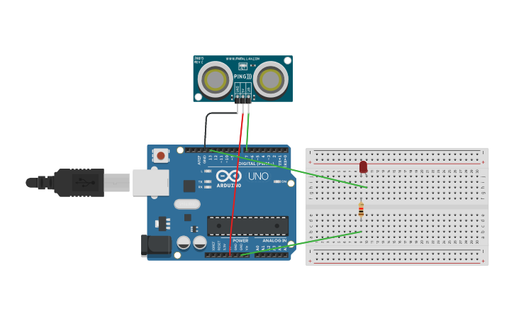 Circuit design Ultrasonic sensor - Tinkercad Circuit design Ultrasonic sensor - Tinkercad