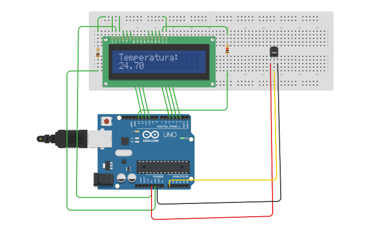 Circuit Design Lcd 16x2 Con Sensore Temp Tinkercad