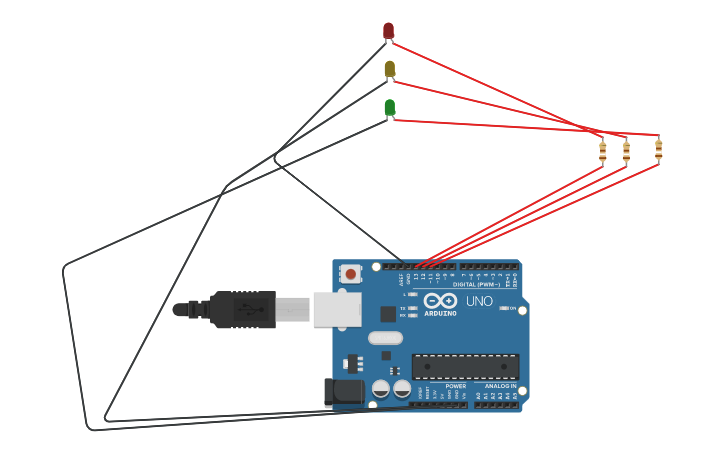 Circuit design Traffic Signal - Tinkercad