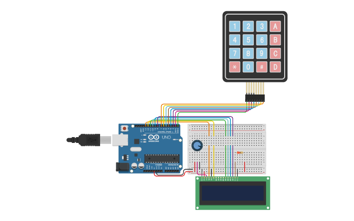 Circuit design Digital Keypad + LCD Screen - Tinkercad