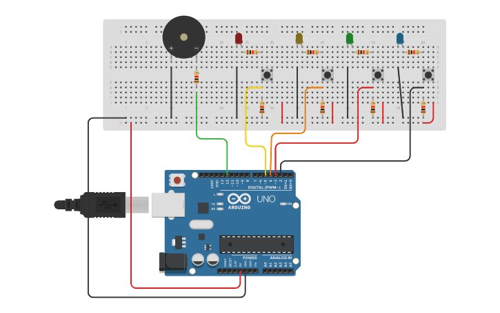 Circuit design Copy of «Саймон говорит» — игра на Arduino - Tinkercad