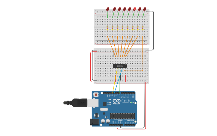 Circuit design 74HC595 | Tinkercad