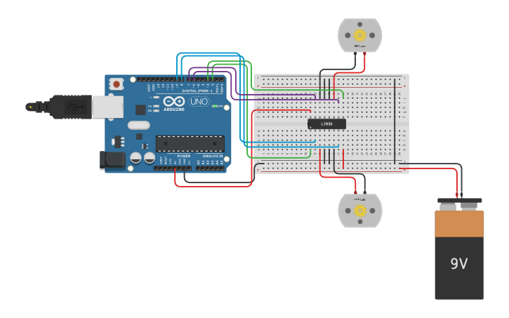 Circuit design Project_13_MotorDC_L293D | Tinkercad
