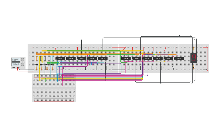 Circuit design Bcd to 7 segment w/o 555timer - Tinkercad