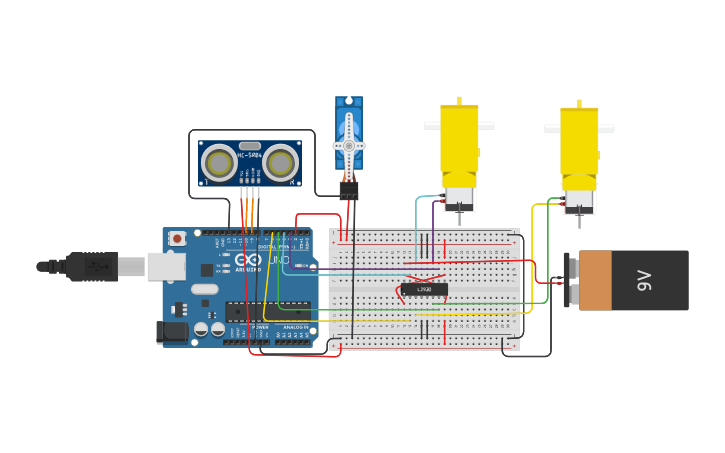 Circuit design Controlling motors using L293D - Tinkercad