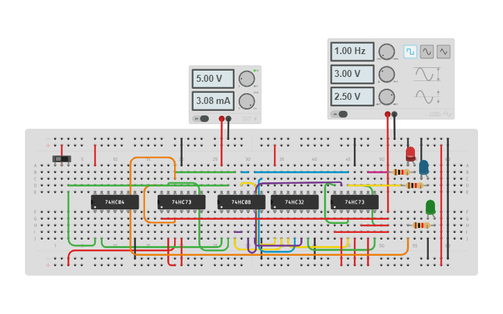 Circuit design 3 BIT COUNTER - Tinkercad Circuit design 3 BIT COUNTER - Tinkercad