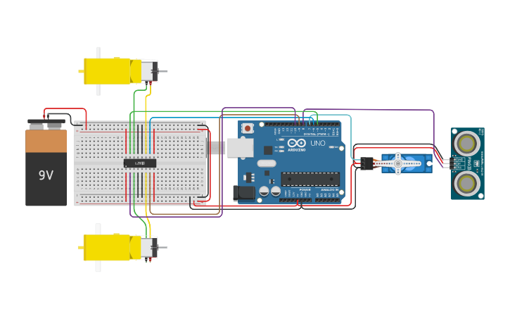 Circuit design Obstacle Avoidance Robot | Tinkercad