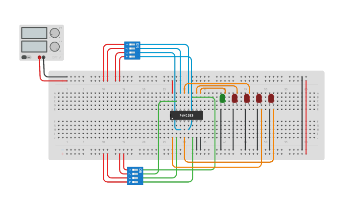 Circuit design 4 bit adder - Tinkercad