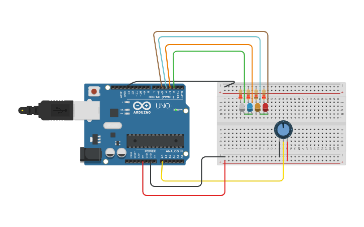 Circuit design Circuito potenciometro - Tinkercad