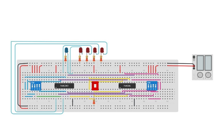Circuit design 4 bit adder subtractor - Tinkercad