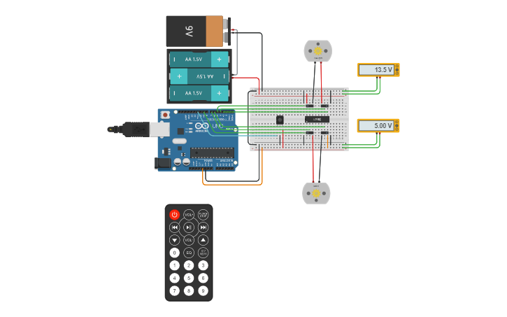 Circuit design 2 motori bidirezionale con L293 D, diodi e telecomando ...