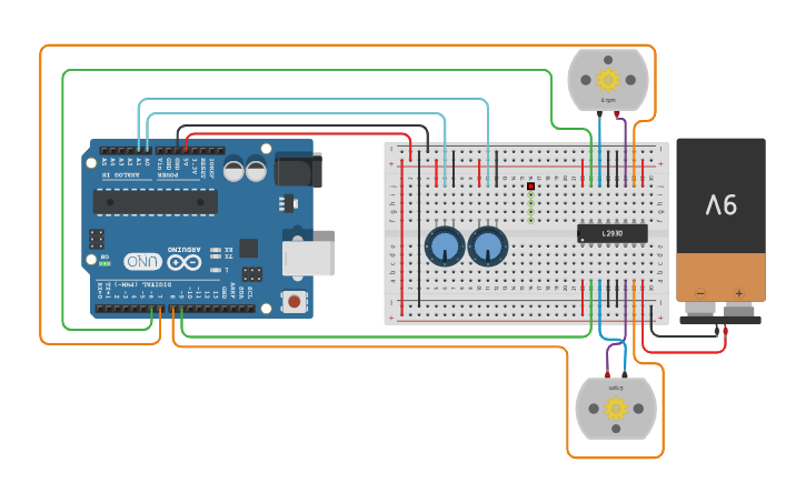 Circuit Design 2 Motor 2 Potentiometer Tinkercad