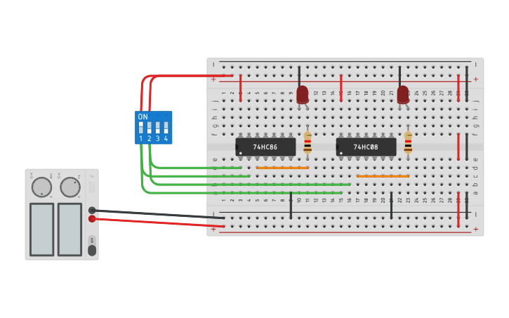 Circuit design Copy of Half-adder Circuit - Tinkercad