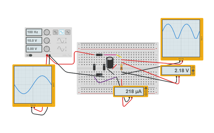 Circuit design Full wave rectifier - Tinkercad