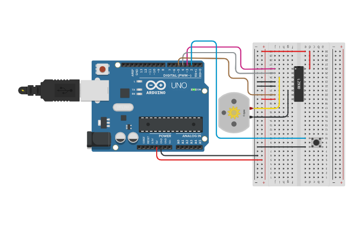 Circuit design Moteur double sens - Tinkercad